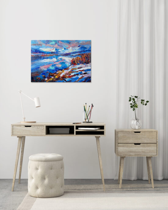 Winter reflection of Loch Droma | Contemporary painting by Jonathan ...