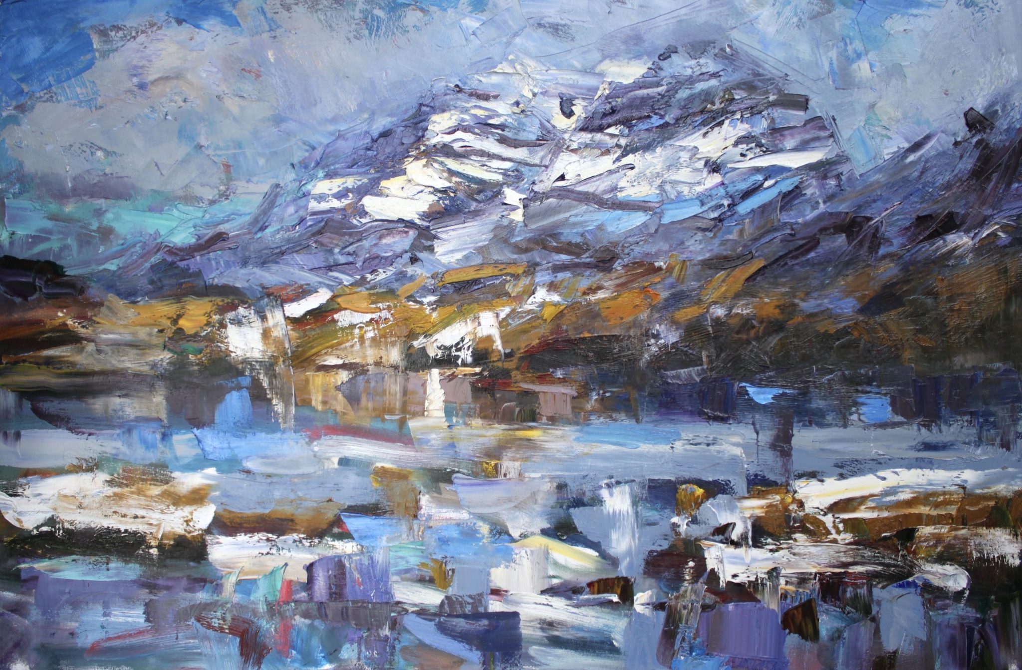 Winter reflection of Loch Droma | Contemporary painting by Jonathan ...